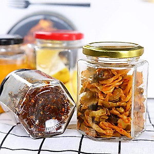 Encheng 4 oz Clear Hexagon Jars,Small Glass Jars With Lids(Golden),Mason Jars For Herb,Foods,Jams,Liquid,Spice Jars For Storage 30 Pack