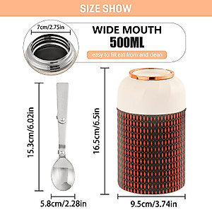JUNZAN Red Black Pattern Kids Womens Insulated Food Jar Container with Spoon 17oz/500ml Hot Food Containers Stainless Steel Vacuum Wide Mouth Insulated Containers for Hot/Cold Food