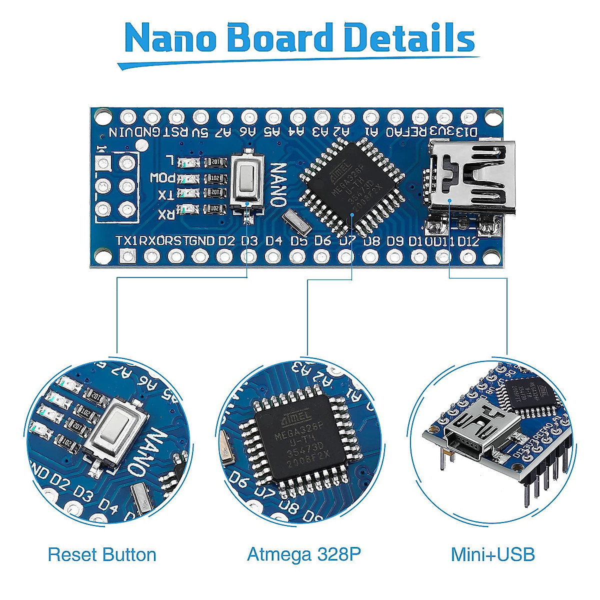 Weewooday 6 Pieces Nano Board V3.0 ATmega328P Without Cable Compatible with Arduino Nano V3.0 with Pin Headers Pin Unsoldered