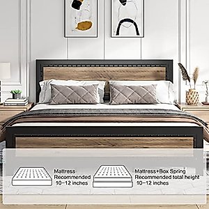 Keyluv Queen Size Bed Frame with 4 Storage Drawers, Rivet Modern Headboard and Footboard Platform Bed with Solid Wood Slats Support, No Box Spring Needed, Metal Frame Mattress Foundation Noise-Free