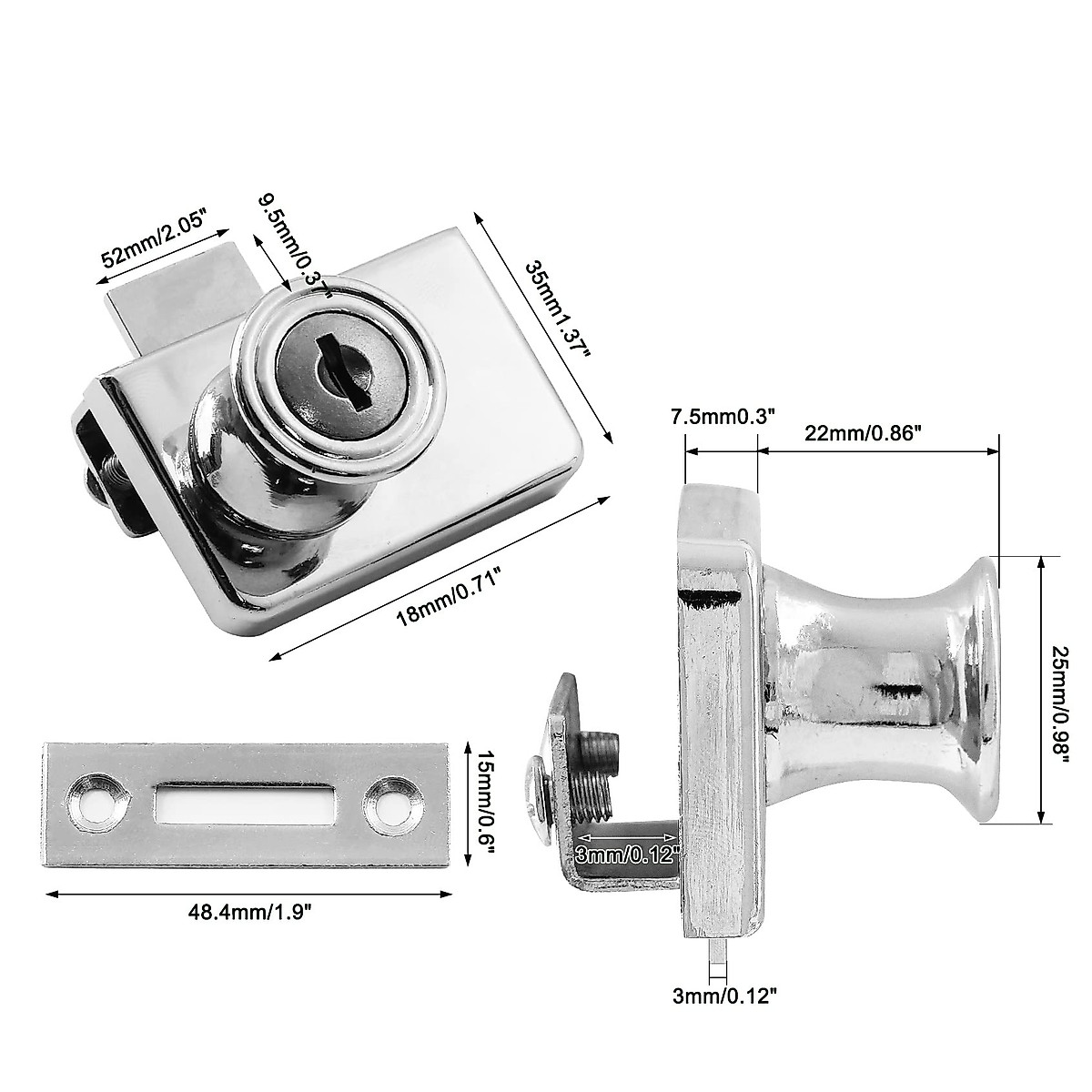 LDEXIN Double Door Display Cabinet Lock with Keys, Zinc Alloy Glass Door Lock No Drill, Cabinet Safety Lock for 5-9mm Thickness Glass