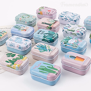 Framendino, 5 Pack Mini Trinket Coin Box Cactus Tin Containers with Lid for Jewelry Storage Case (Random Color)