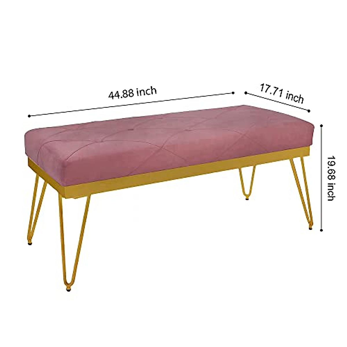 GIA Home Furniture Series Bench with Brushed Pink Velvet Seat and Metal Frame, Gold