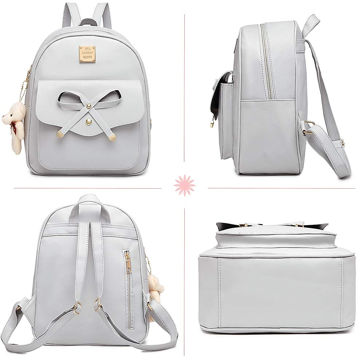 MACCINELO Cute Leather Mini Backpack Purse for Women Bowknot Small Backpack Purse for Girls Rucksack for Ladies Shoulder Bag for gift 3pcs