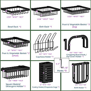 PUSDON Over Sink Dish Drying Rack (34"-45") 3 Tier, 2 Cutlery Holders Adjustable Dish Drainer for Kitchen Storage Countertop Organization, Stainless Steel Space Save Shelf (Sink Size≤44inch, Black)