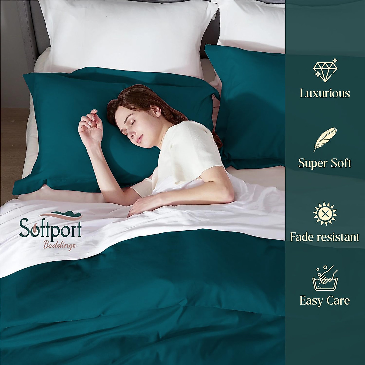 Teal Duvet Cover Oversized King Plus 128x120 - 3 Piece Duvet Cover with 2 Pillow Shams - 100% Egyptian Cotton Comforter Cover with Zipper Closure & 4 Corner Ties, Oversized King Plus Duvet cover set