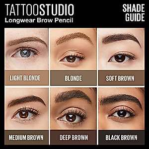 Maybelline TattooStudio Waterproof Eyebrow Pencil, Sharpenable, Longwear, Long Lasting Eyebrow Pencil, Defined Brows, Pigment Brow Pencil, Soft Brown, 1 Count