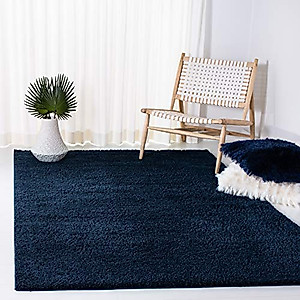 SAFAVIEH August Shag Collection 8' x 10' Navy AUG553M Solid Non-Shedding Living Room Bedroom Dining Room Entryway Plush 1.25-inch Thick Area Rug
