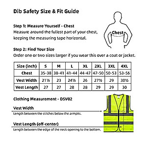 Dib Safety Vest Reflective ANSI Class 2, High Visibility Vest with Pockets and Zipper, Construction Work Vest Hi Vis Yellow L