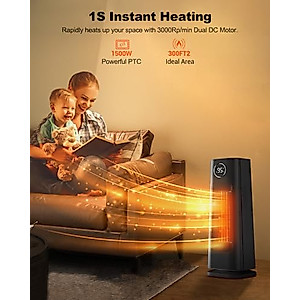 Wind Talk Space Heater for Indoor Use, 1500W Fast Electric Portable Ceramic Heaters with Thermostat, 4 Modes, 24H Timer, 70°Oscillating Room Heater with Remote for Office Bedroom Use, 2024 Upgraded