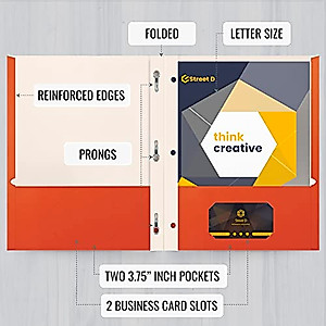 Orange Paper 2 Pocket Folders with Prongs, 50 Pack, by Better Office Products, Matte Texture, Letter Size Paper Folders, 50 Pack, with 3 Metal Prong Fastener Clips, Orange