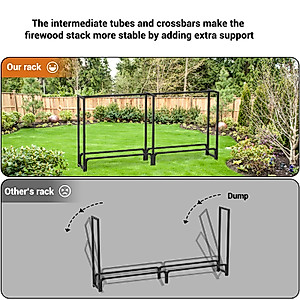 Unikito 8ft Black Anti-Rust Powder Coated Steel Firewood Rack with Waterproof Cover, for Outdoor Fire Pit, Patio, Porch, Backyard Deck