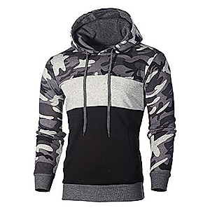 Hoodies for Men Thenlian Mens Camouflage Plus Size Pullover Long Sleeve Hooded Sweatshirt Tops Blouse(Dark Gray, L)