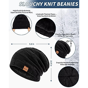 Mens Hat Scarf and Gloves Set Winter, Thick Thermal Fleece Lined Slouchy Beanie Neck Warmer Scarves Touchscreen Gloves, 3 in 1 Warm Set for Cold Weather(Black)