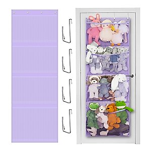 Nirvaer Stuffed Animal Storage, Plus Size Over The Door Organizer Storage for Storage Plush Toys, Baby Accessories and Other, Organizer Hanging Toy Storage Pocket for Bathroom Nursery Bedroom (Purple)