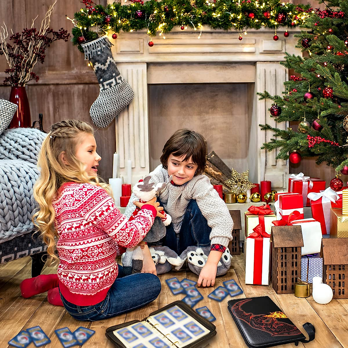 Trading Card Binder 4-Pocket for Trading Cards Holder Sleeves Portable Card Collector Book Fits 400 Cards with 50 Removable Sleeves Card Storage with Zipper Holder