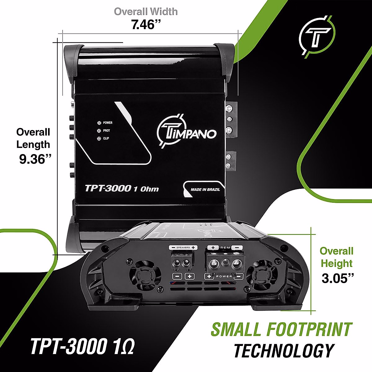 Timpano TPT-3000 1 Ohm Compact Amplifier 3000 Watts, 1 Channel, Full Range Amp Class D for The Installation of Car Speakers, Loudspeakers, Drivers and Tweeters on Car Audio Systems