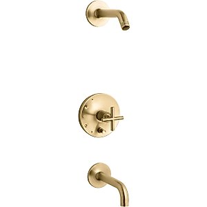 KOHLER Purist Rite-Temp Bath And Shower Trim Set With Push-button Diverter And Cross Handle, Less Showerhead