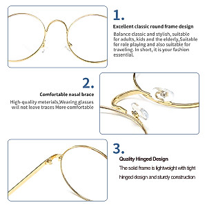 Dollger Retro Round Glasses Harry glasses Circle Clear Lens Non-Prescription Glasses for Men Women Fashion Metal wire Frame Black