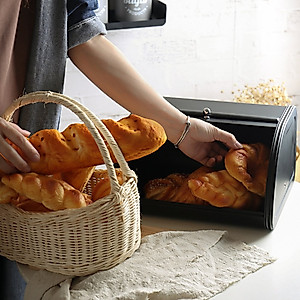 X458 Metal Bread Box/Bin/kitchen Storage Containers with Roll Top Lid (Black)