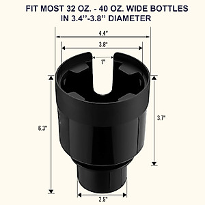 SEVEN SPARTA 2 Pack Car Cup Holder Expander Organizer Adjustable Base, Compatible with Yeti 20/26/30 oz, Hydro Flasks 32/40oz, Nalgenes 30/32/38/48 oz, Other Bottles in 3.4"-3.8" (Black and Silver)