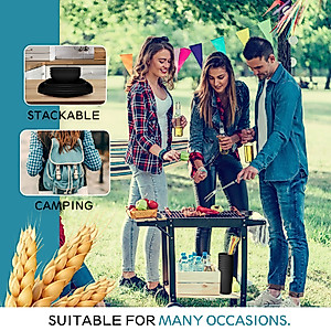 Teivio 32-Piece with flatware Kitchen Plastic Wheat Straw Square Dinnerware Set, Service for 8, Dinner Plates, Dessert Plate, Cereal Bowls, Cups, Unbreakable Plastic Outdoor Camping Dishes, Black