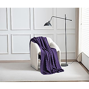 SCISCI Cable Knit Throw Blankets，Super Soft Warm Double Sided Lightweight Blanket for Bed Sofa ，Blanket 50 x 60 Inch，Machine Washable Throw Blankets，Deep Purple