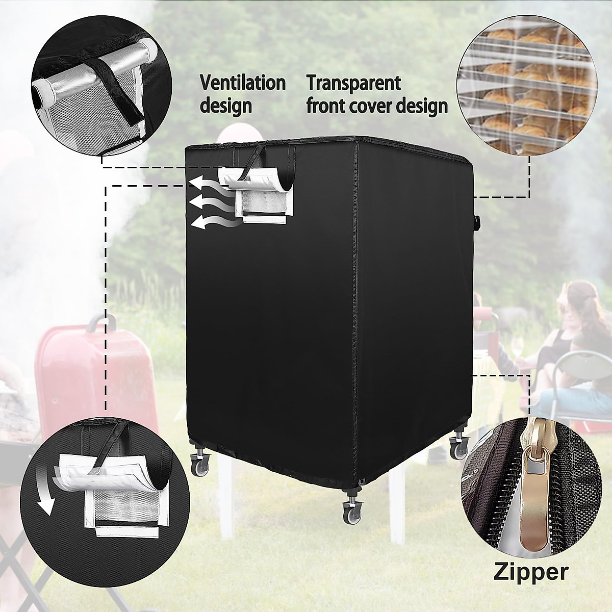 Bread Rack Cover with Zipper, 10tier Sheet Pan Rack/Bun Pan Rack Cover with Vents ，23"X28"X32" Bakery Single Rack Covers Waterproof and Dustproof，Black