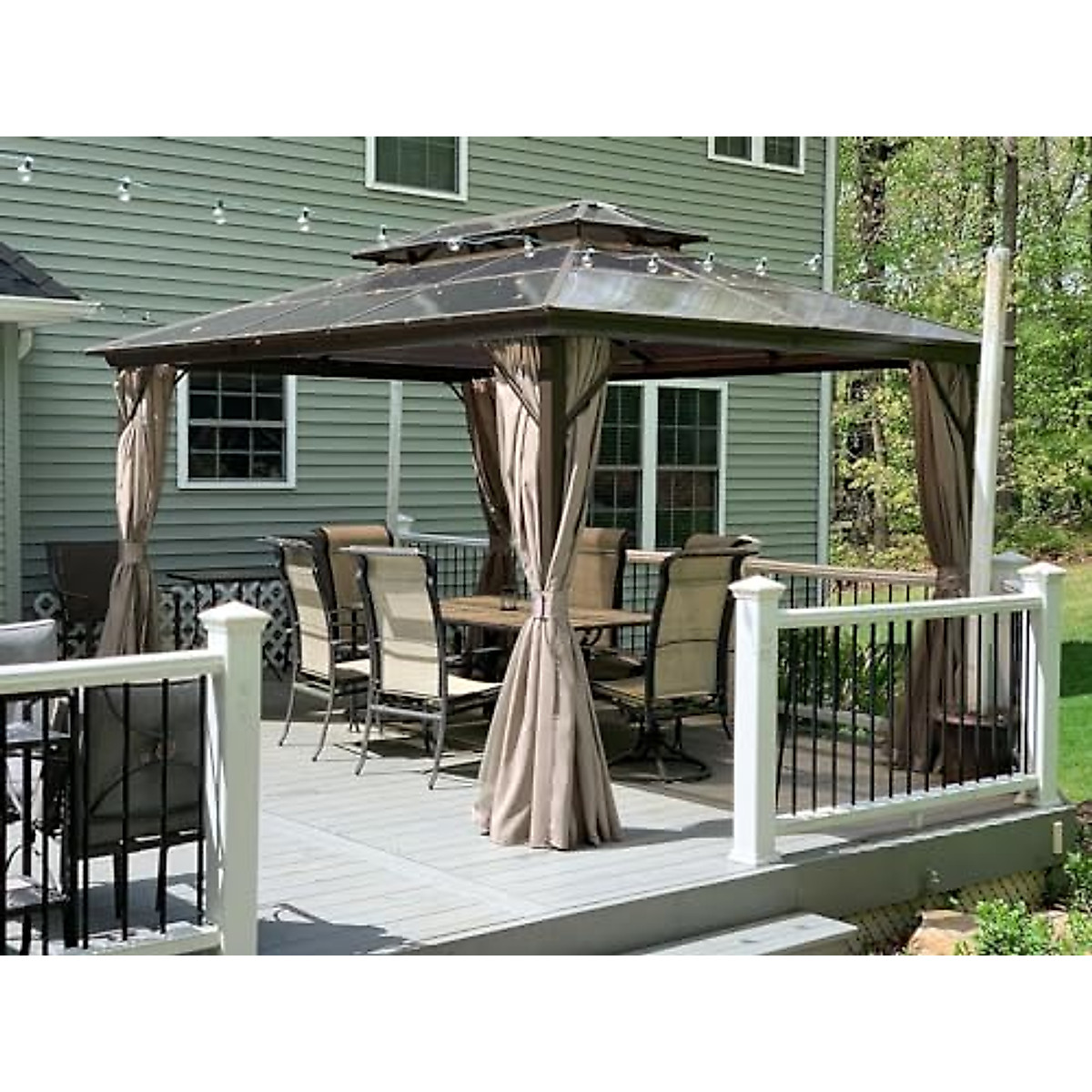 Domi Outdoor Living 12’ x 16’ Hardtop Gazebo, Outdoor Aluminum Frame Canopy with Polycarbonate Double Roof, Outdoor Permanent Metal Pavilion with Curtains and Netting for Patio, Backyard and Lawn