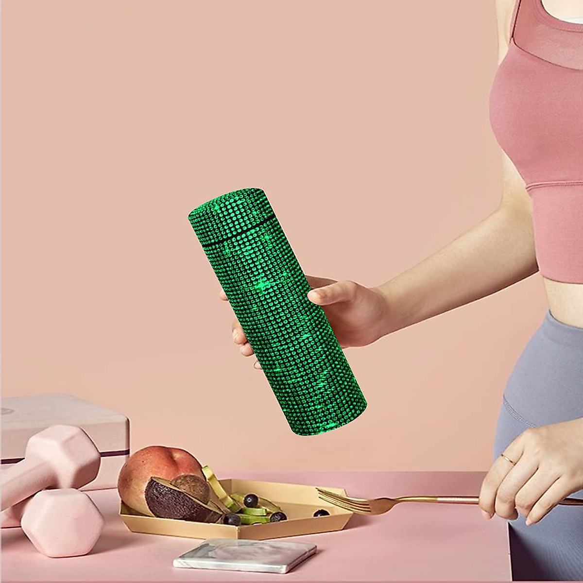 MYHOBBY Bling Rhinestone Women Stainless Steel Thermos Cup,500ML Portable Travel Water Cup For Car Home and Outdoor,Green