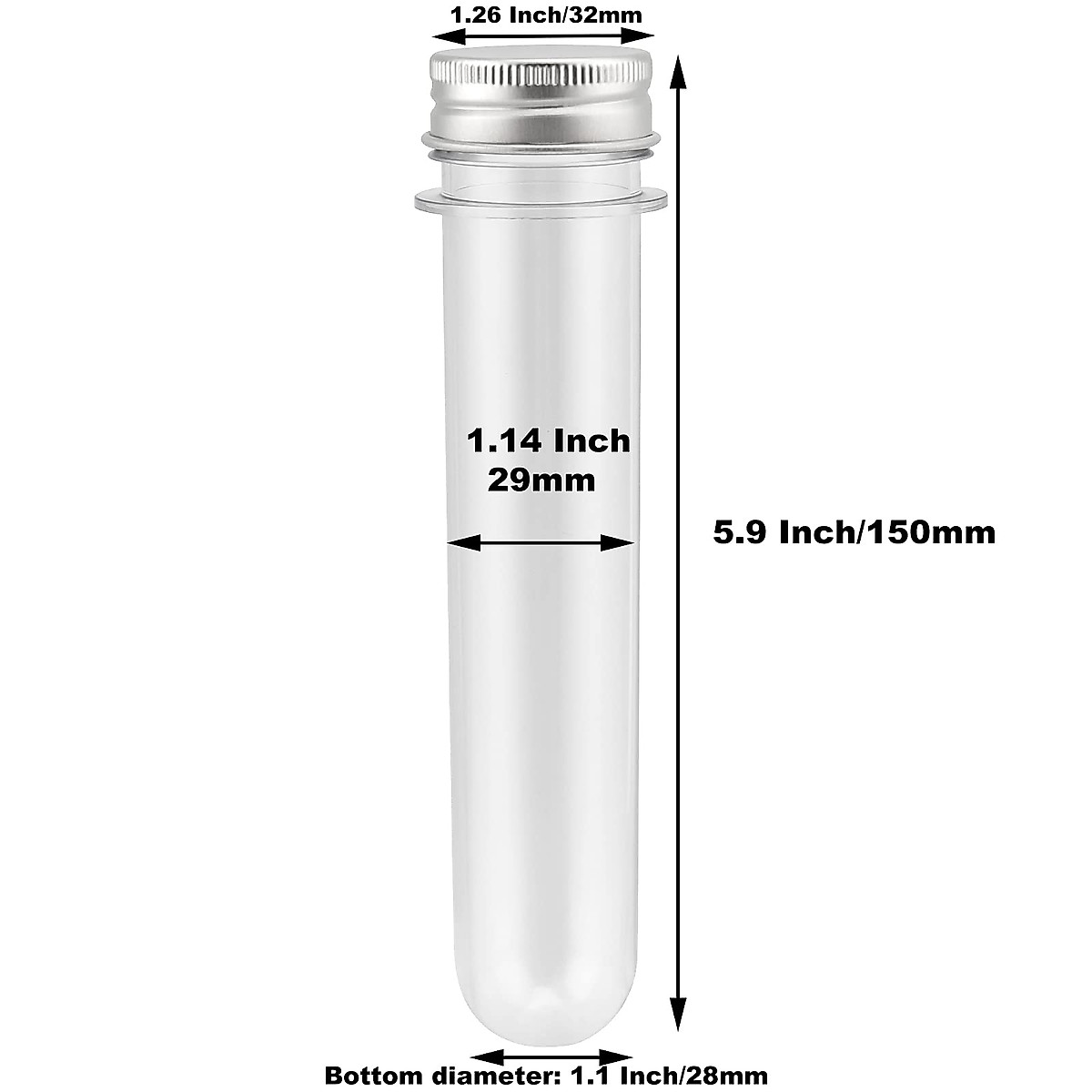 SHEUTSAN 50 Pack 70ml Clear Test Tubes, 29 x 150mm Plastic Test Tubes with Screw Caps, Stand Bottom Test Tubes Containers for Gumball Candy Storage, Bath Salt, Bridal Shower, Wedding, Party Favors