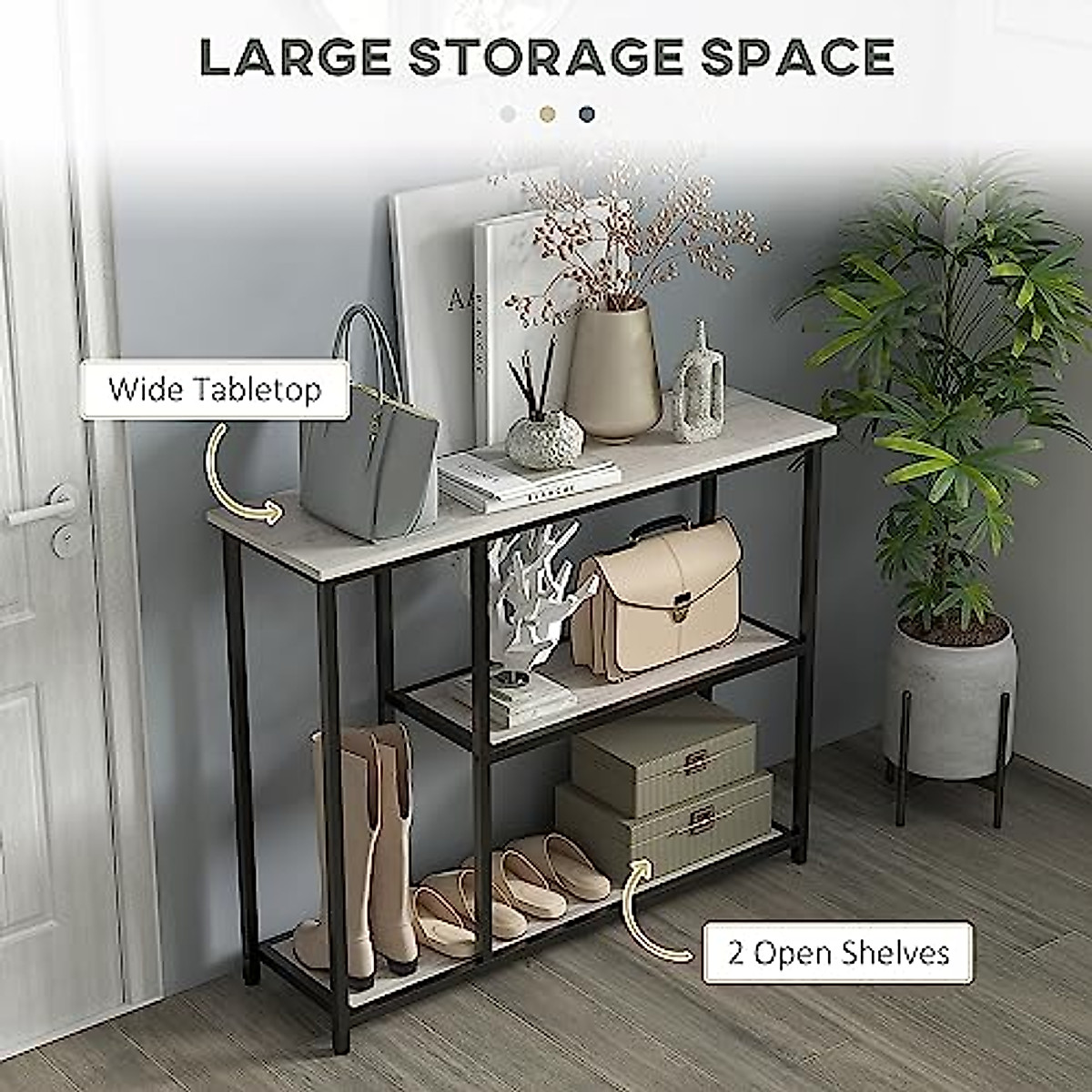 HOMCOM 39" Console Table, Modern Sofa Table with 2 Storage Shelves, Steel Frame, Narrow Entryway Table for Hallway, Gray
