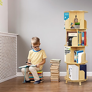 ybaymy Rotating Bookshelf, 4 Tier Floor Standing Bookcase Storage Rack, 360° Spinning Bookshelf with Legs Floor-Standing Bookcase Storage Rack for Bedroom, Living Room