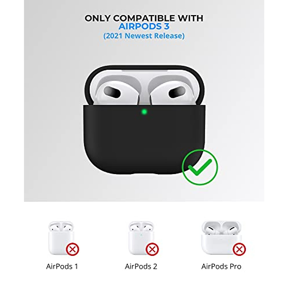 Homstect Compatible with Airpods 3 Case, Triple-Layer Protective Silicone Case for AirPods 3rd Generation (2021 Released) Charging Case Cover, Shockproof and Skin-Friendly, Front LED Visible-Black