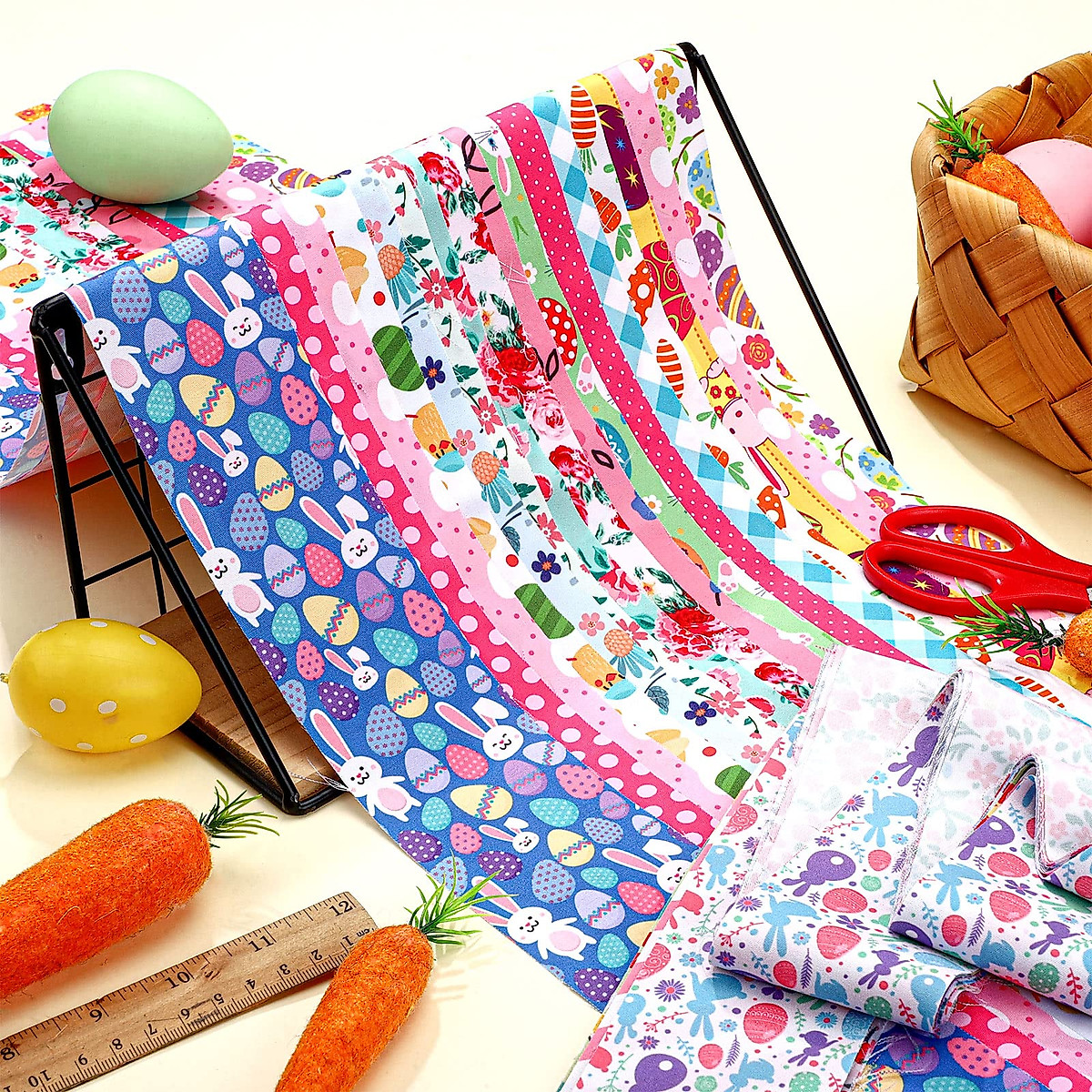 70 Pcs Spring Jelly Fabric Patchwork Roll, 2.55 Inch Easter Fabric Quilting Strips Roll up Jelly Fabric Patchwork Fabric Bundles for Holiday Quilters and Sewing DIY Crafts