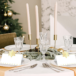 Whaline 100Pcs Christmas Place Cards 3.5 x 2 Inch Gold Snowflake Blank Tented Cards Seating Name Cards for Xmas Winter Party Table Setting Supplies