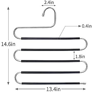 5 Packs Pants Hangers S-Shaped S-Type Space Saving Pants Non-Slip Hangers Trouser Hangers Stainless Steel Multi Layer Multifunctional Pant Hanger Closet Storage for Jeans Shirts for Scarfs Ties