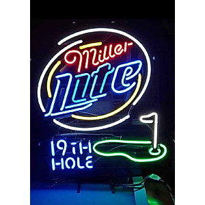 Queen Sense 24"x20" Millers Lite 19Th Hole Neon Sign Light Man Cave Bar Pub Beer Gift Neon Lamp A124MLLV319H
