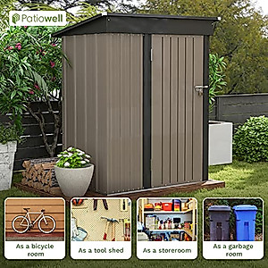 Patiowell 5x3 FT Outdoor Storage Shed, Garden Tool Shed with Sloping Roof and Lockable Door, Metal Shed for Backyard Garden Patio Lawn, Brown