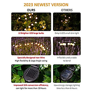 Solar Powered Firefly Garden Lights, 8 Pack 12 LED New Upgraded Swaying Solar Garden Lights with 2 Lighting Mode, Solar Firefly Lights Outdoor Waterproof for Yard Patio Pathway Decoration,Warm White