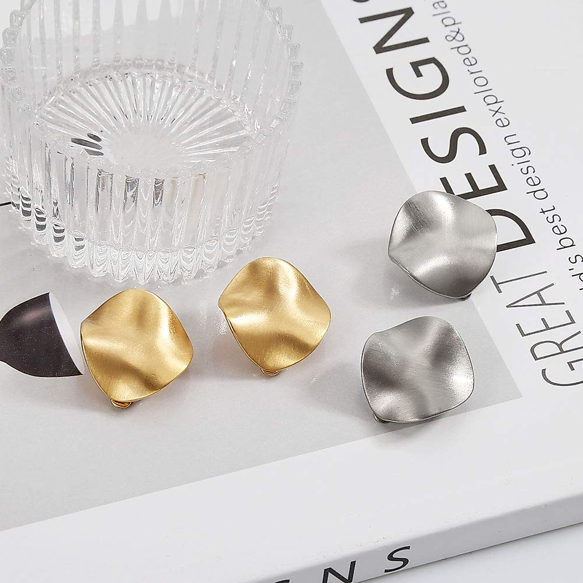 Gold Clip on Earrings for Women Disc Hammered Stud Clip Earrings