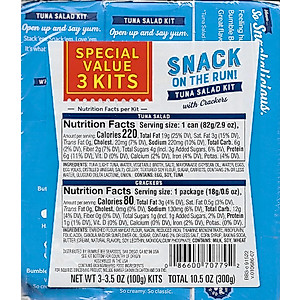 BUMBLE BEE Snack on the Run! Tuna Salad with Crackers Kit, High Protein Snack Food, Tuna Salad Multi-Pack, Healthy Snacks for Adults, 3.5 Ounce Kit (Pack of 3)
