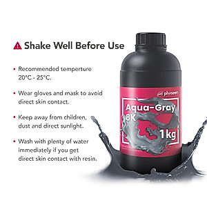 phrozen Aqua-Gray 8K 3D Printing Resin, Designed to Showcase Highly Detailed 3D Models & Works Best with 8K 3D LCD Printers (1KG)