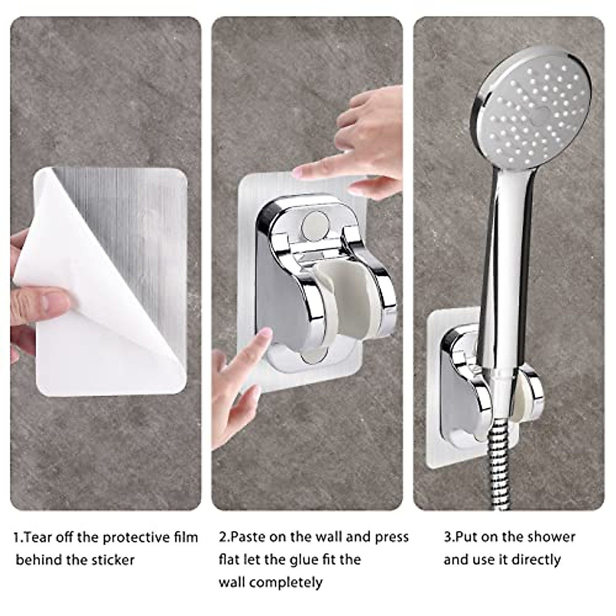 WXJ13 2 Pieces Strong Adhesive Shower Head Holder,No Drilling Wall Mounted Shower Bracket