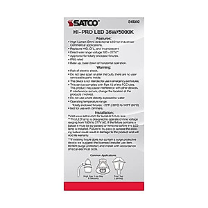Satco S49392 Corncob LED HID Light Bulb, Medium Base, 36W, 35000 Hour Rating, 4968L, Natural Light