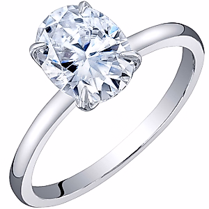 PEORA 2 Carats Brilliant Oval Moissanite Engagement Ring for Women 14K White Gold, Petal Solitaire Design, D-E Color, VVS Clarity, Size 7