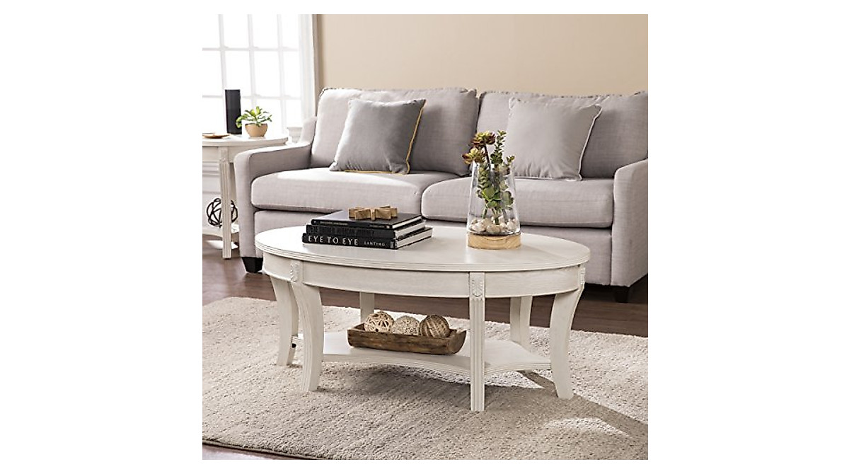 SEI Furniture Laverly Oval Coffee Table - Whitewash Chic