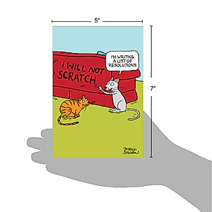 NobleWorks - Funny New Year Cartoon Greeting Card with 5 x 7 Inch Envelope (1 Card) NYE Holiday Stationery Gift for Adults - Cat Resoutions C4521NYG
