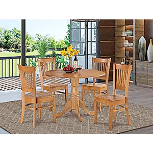 East West Furniture Dublin 5 Piece Modern Set Includes a Round Wooden Table with Dropleaf and 4 Dining Room Chairs, 42x42 Inch, Oak