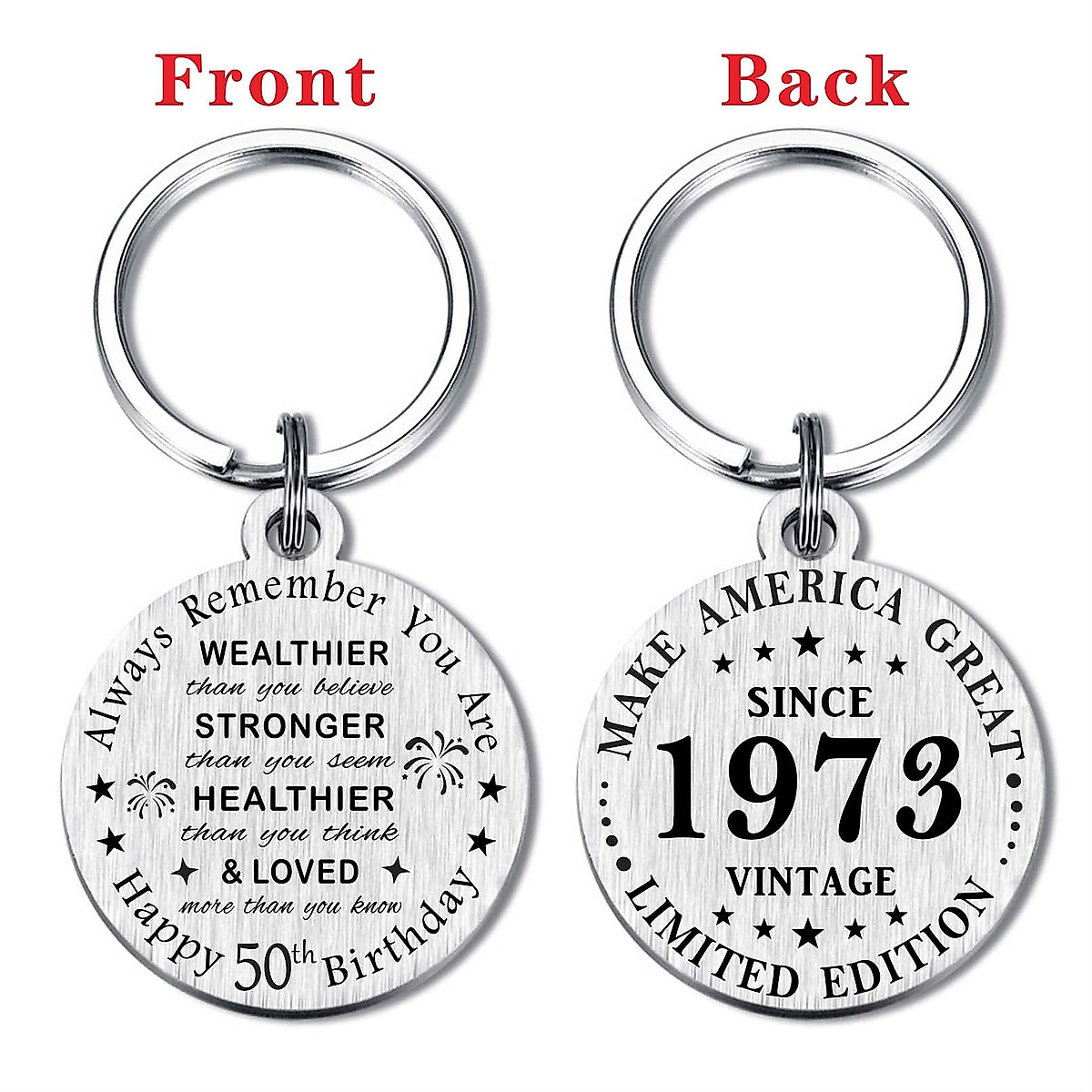 SOUSYOKYO 50th Birthday Gifts for Women Men 1973 Keychain, Female 50 Years Old Birthday Gifts ideas, Happy 50th Birthday Decoration Stuff Present Male